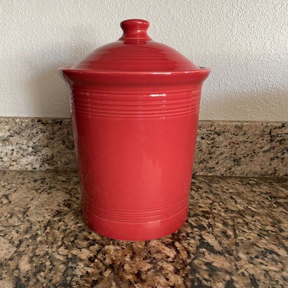 Fiesta | Dining | Vtg 9s Fiesta Scarlet Red Large 0 Cookie Jar Canister ...